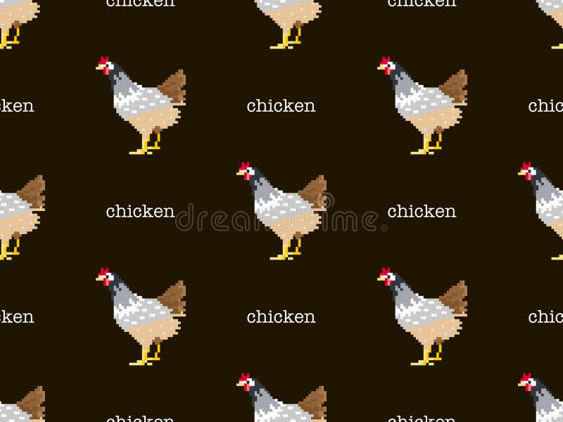 Chicken Seamless Pattern on Black Background. Pixel Style Stock Vector ...