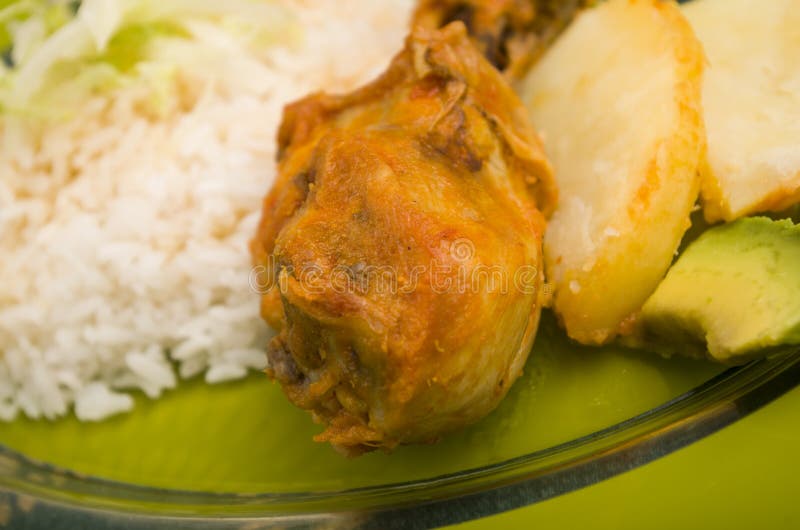 Chicken Served with White Rice Potato on a Plate Stock Photo - Image of ...