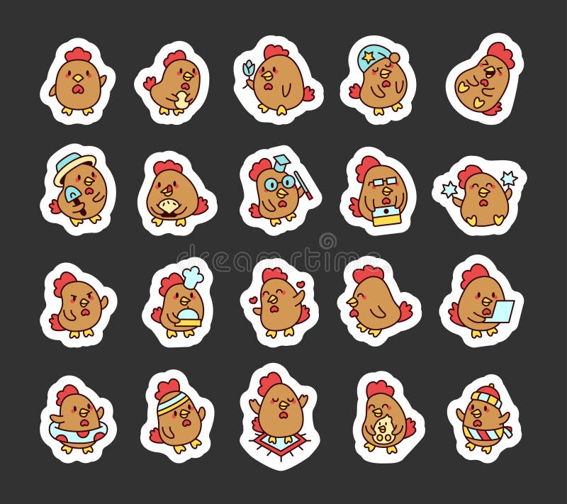 Chicken Set Featuring Adorable Characters Stock Vector - Illustration ...