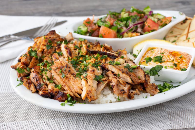 Chicken shawarma plate stock image. Image of retail - 192736299