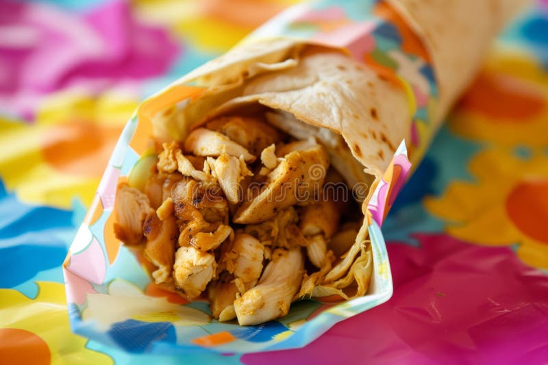 Chicken Shawarma Readytoeat on a Colorful Paper Wrap Stock Photo ...
