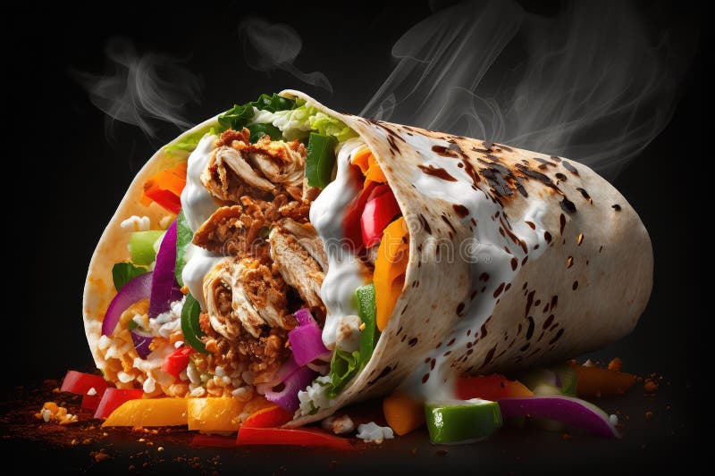 Chicken Shawarma Wrap Filled with Veggies, Sauce and Toppings Stock ...