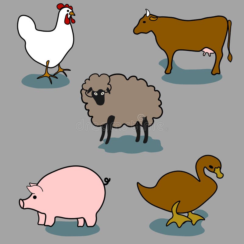 Chicken Sheep Cow Pig Duck Simple To Edit Pattern Hand Drown Stock ...
