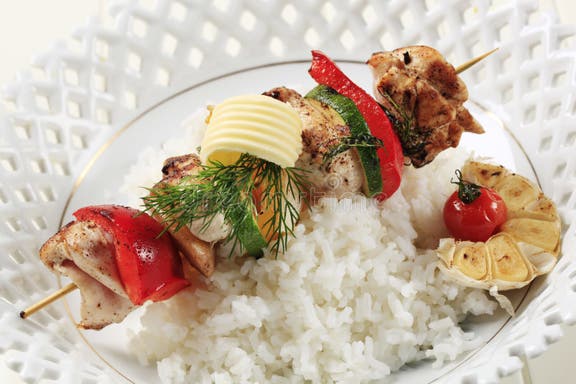 Chicken Shish Kebab and Rice Stock Image - Image of roasted, cooked ...