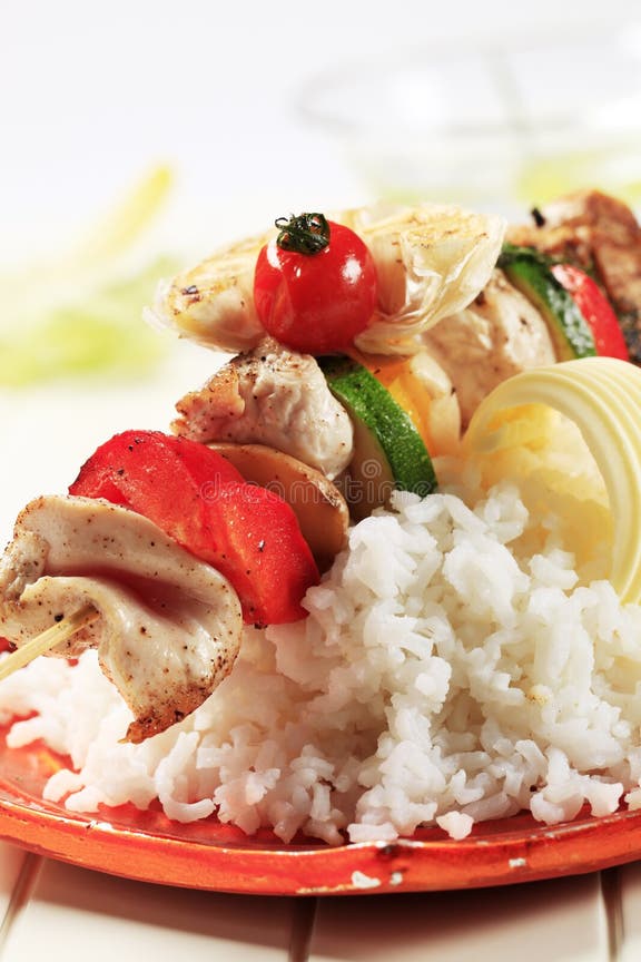 Chicken Shish Kebab and Rice Stock Photo - Image of roasted, cooked ...