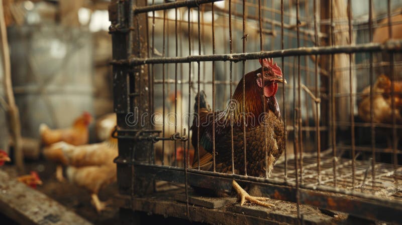 A Chicken is Shown Inside a Cage with Other Chickens in the Background ...