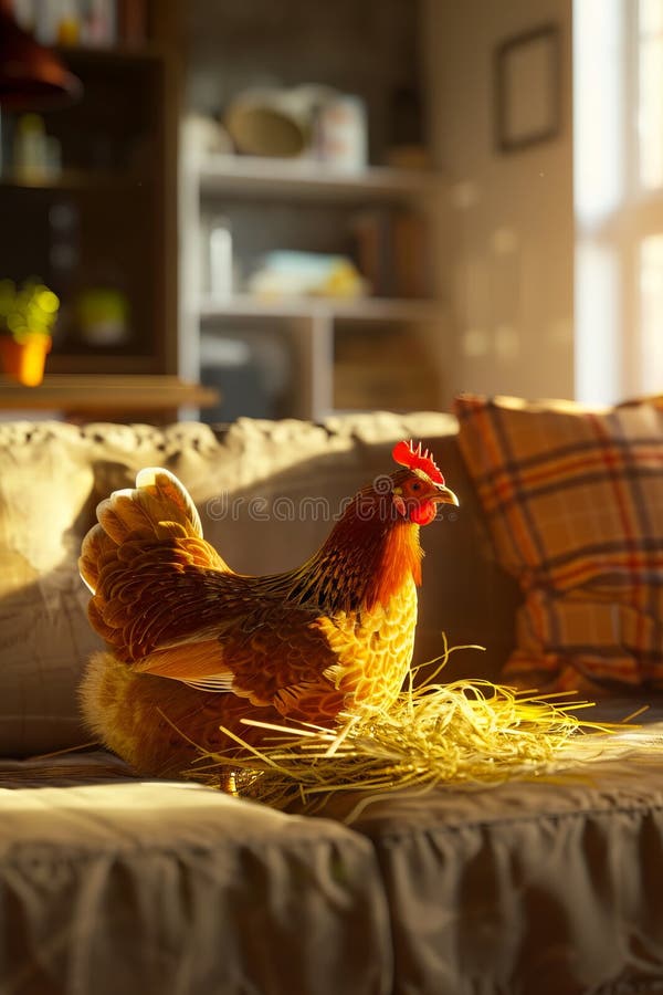 A Chicken Sitting on a Couch in the Sun Stock Photo - Image of fowl ...