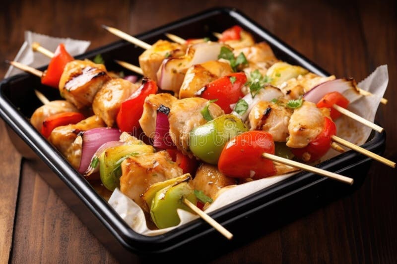 Chicken Skewer in a Paper Take-away Box Stock Image - Image of ...