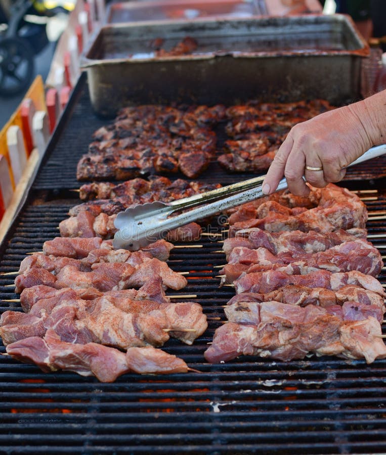 Chicken Skewers on a Hot Grill Stock Image - Image of making, meat ...