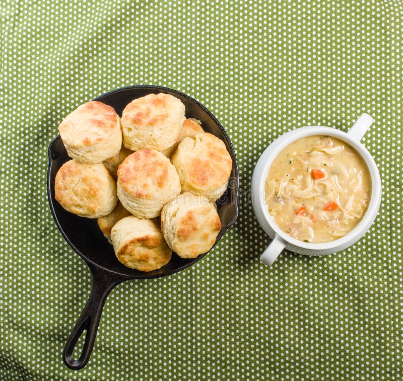 Chicken Soup with Baked Biscuits Stock Image - Image of noodles, bowl ...