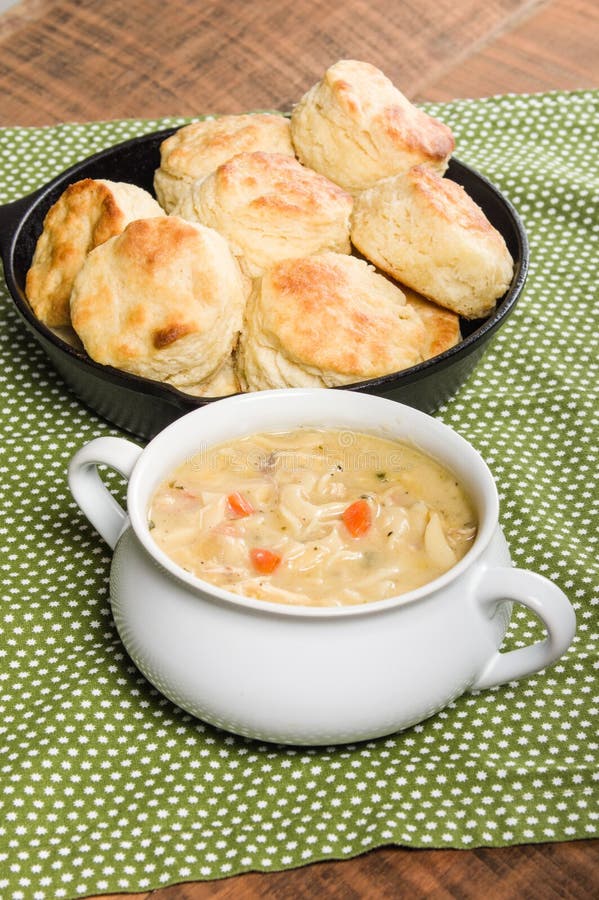 Chicken Soup with Baked Biscuits Stock Image - Image of carrot ...