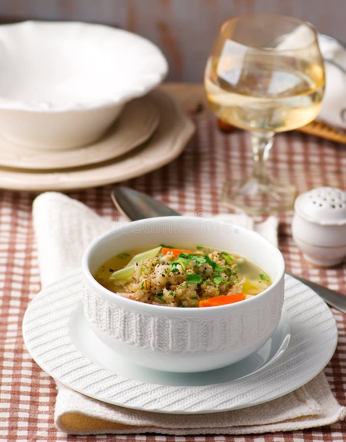 Chicken Soup with Barley Groat Stock Photo - Image of white, spoon ...