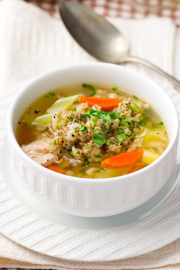 Chicken Soup with Barley Groat Stock Photo - Image of fresh, cuisine ...