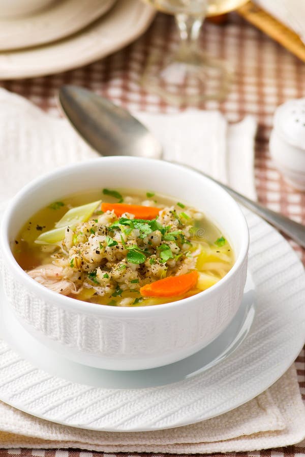 Chicken Soup with Barley Groat Stock Image - Image of groat, chicken ...