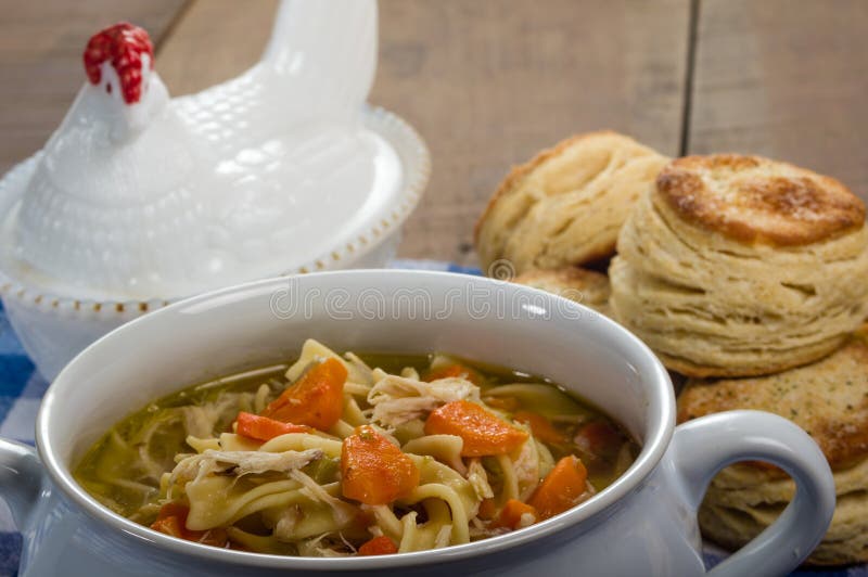 Chicken Soup and Biscuits on Table Stock Image - Image of homemade ...