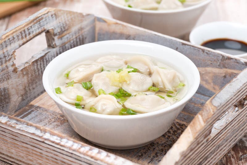 Chicken Soup with Chinese Dumplings Stock Photo - Image of food ...