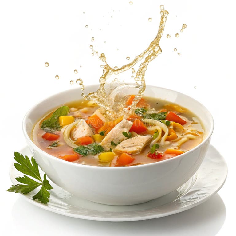 Chicken Soup Splash Isolated on White Background Stock Illustration ...
