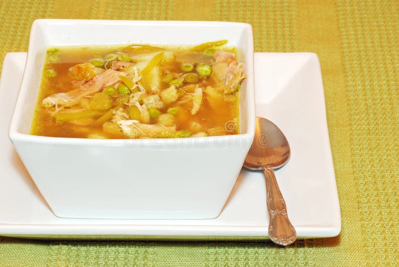 Chicken Soup in a Square Bowl Stock Photo - Image of chunky, chunks ...