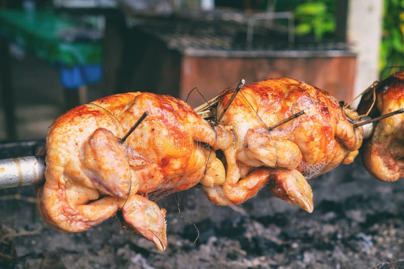 Chicken on the spit stock image. Image of heat, dinner - 82185175