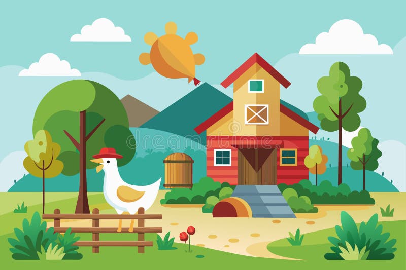 A Chicken is Standing in Front of a House in a Farm Setting, Chicken ...