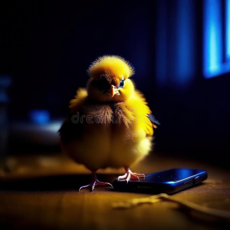 The Chicken is Standing on a Mobile Phone. Stock Illustration ...