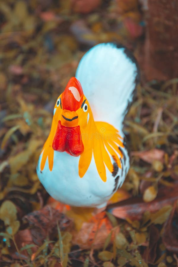 Chicken Statue in the Home Garden. Stock Photo - Image of face, cartoon ...