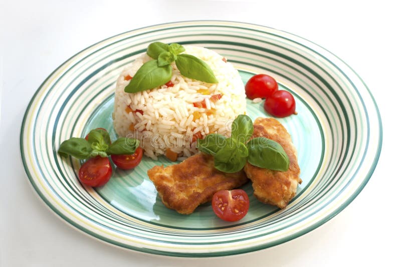 Chicken Steak with Rice and Vegetables Stock Photo - Image of dining ...