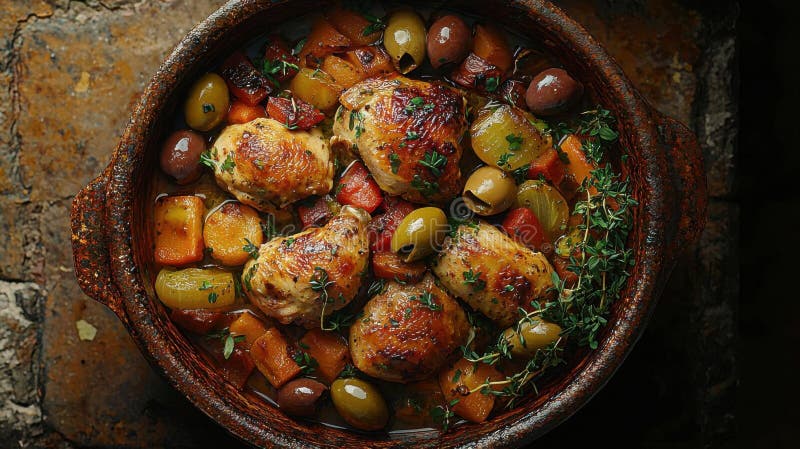 Chicken Stew with Olives, Herbs, and Rustic Stock Image - Image of ...