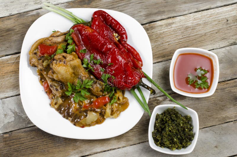 Chicken Stew with Roasted Red Peppers Stock Photo - Image of ...