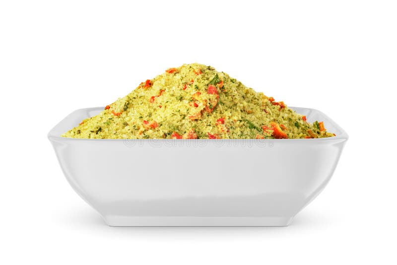 Chicken Stock Powder in White Bowl Isolated on White. Side View Stock ...