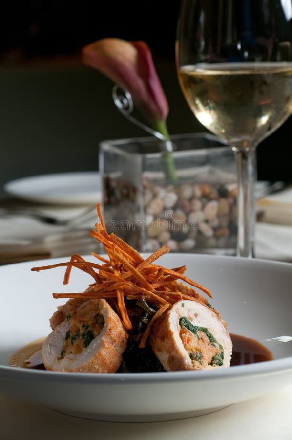 Chicken Stuffed with Crayfish Stock Photo - Image of dining, vertical ...