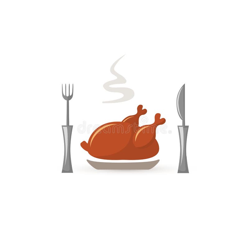 Chicken Stylized Icon with Fork and Knife Stock Vector - Illustration ...