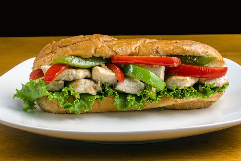 Chicken Sub with Sauteed Peppers and Onions Stock Image - Image of meat ...