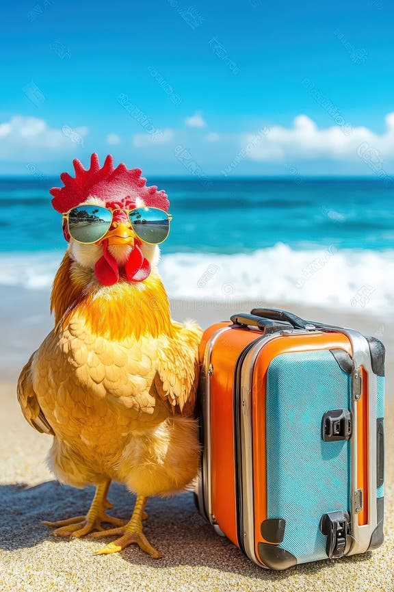 Chicken and Suitcase Travel. Selective Focus Stock Photo - Image of ...
