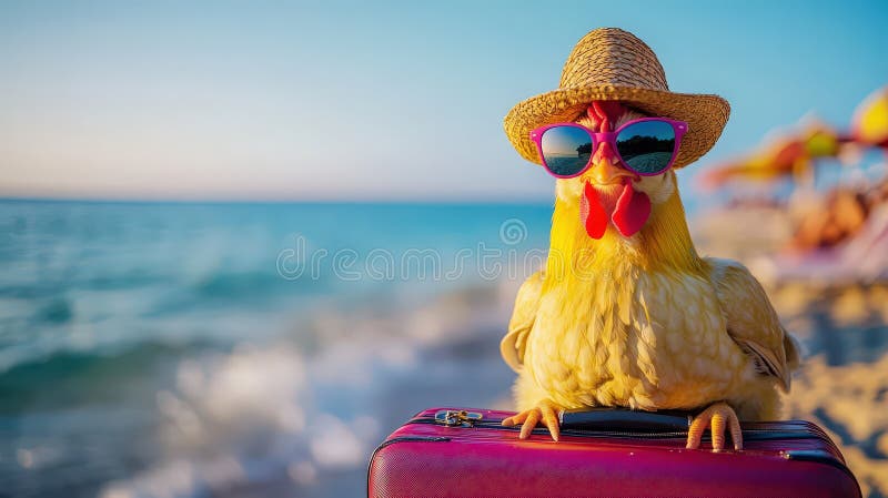 Chicken and Suitcase Travel. Selective Focus Stock Photo - Image of ...
