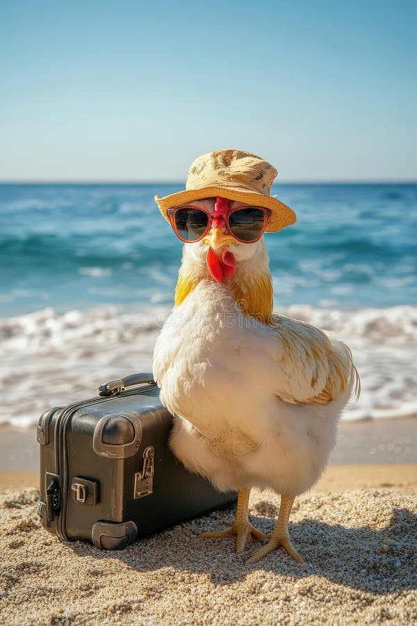 Chicken and Suitcase Travel. Selective Focus Stock Photo - Image of ...