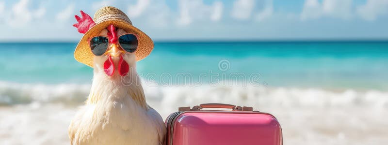 Chicken and Suitcase Travel. Selective Focus Stock Photo - Image of ...
