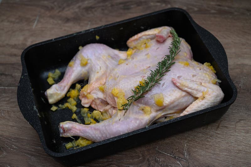 Chicken Tabaka Marinated before Cooking in the Kitchen 1 Stock Image ...