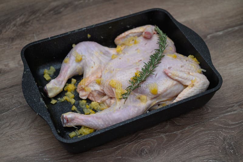 Chicken Tabaka Marinated before Cooking in the Kitchen 2 Stock Photo ...