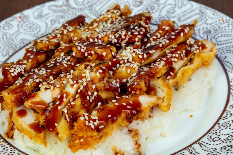 Chicken tempura with rice stock image. Image of bowl - 129416273
