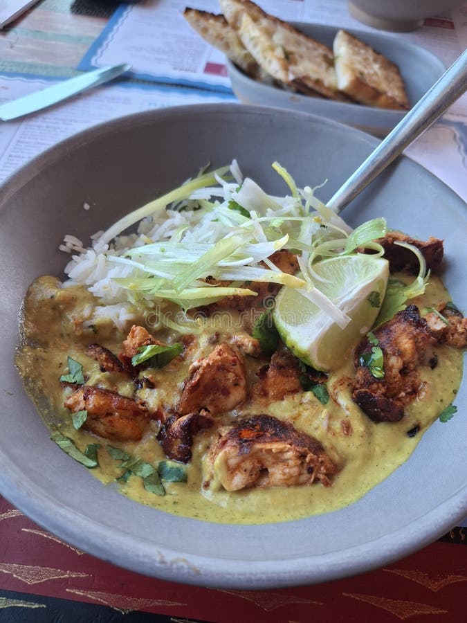 Chicken Thai Curry Dish Isolated Stock Image - Image of chicken, bread ...