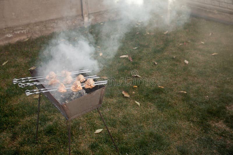Chicken Thighs are Grilled Outside Stock Image - Image of delicious ...
