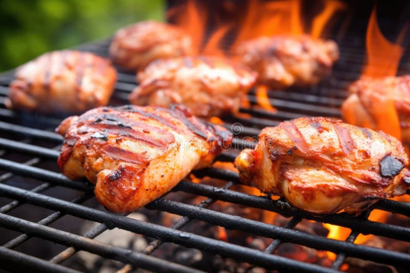 Chicken Thighs with Nice Grill Marks on Barbecue Stock Photo - Image of ...