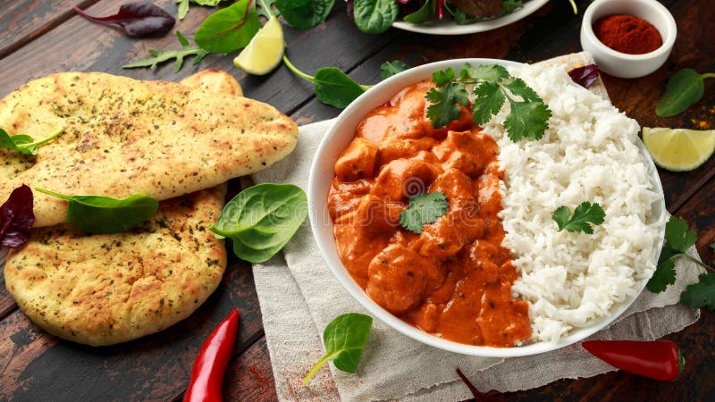 Chicken Tikka Masala Curry with Rice and Naan Bread Stock Photo - Image ...