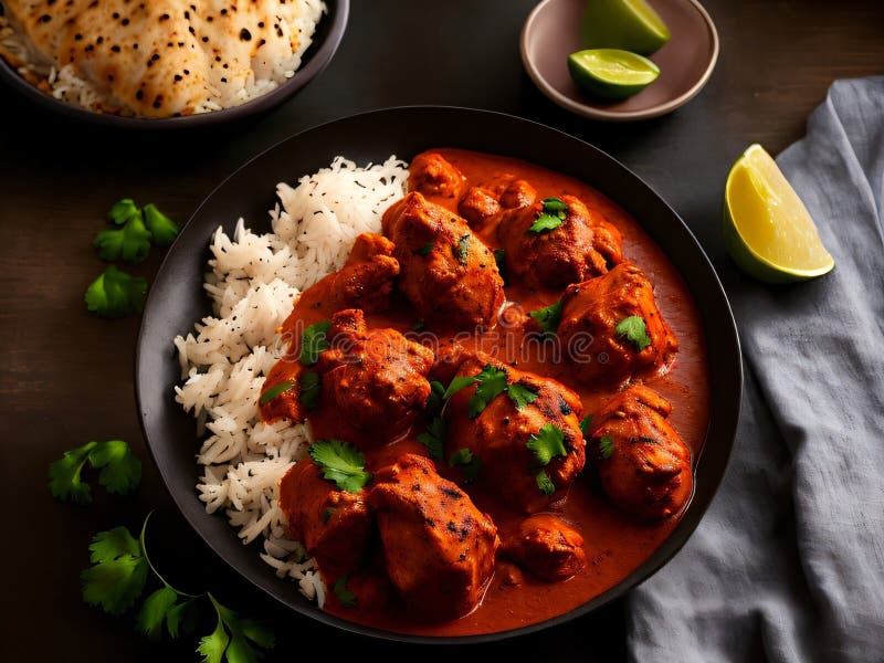 Chicken Tikka Masala Dish with Rise Stock Illustration - Illustration ...