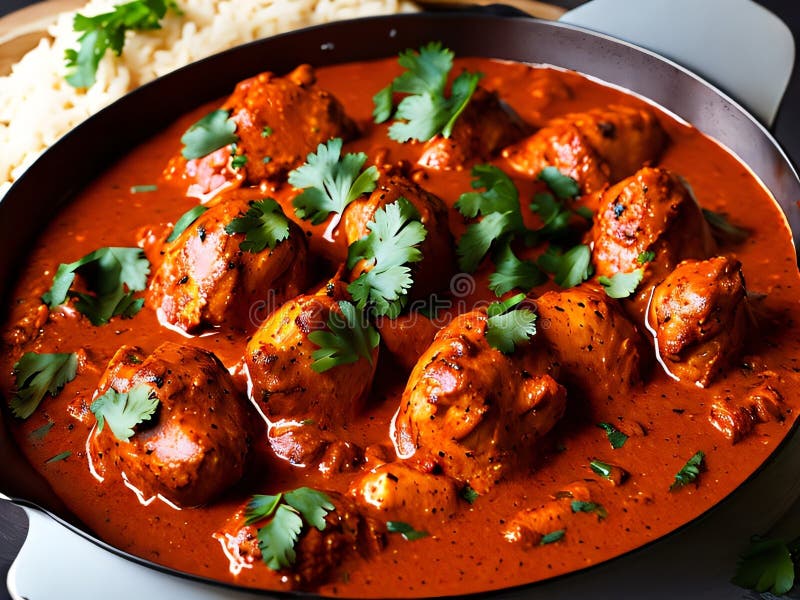 Chicken Tikka Masala Dish with Rise Stock Illustration - Illustration ...