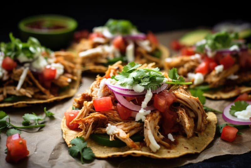 Chicken Tostadas on Crumpled Baking Paper Stock Illustration ...