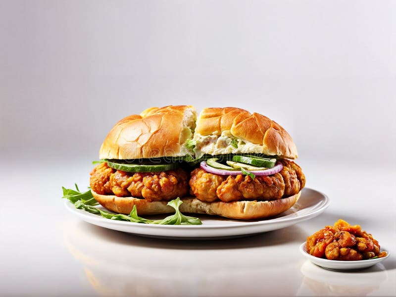 A Chicken Vada Pav Sandwich on a White Plate Stock Illustration ...