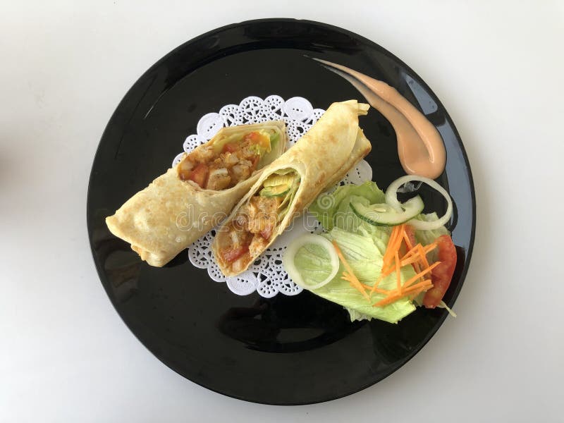 Chicken and Vegetable Wrap Served on the Table Stock Image - Image of ...
