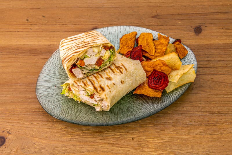 Chicken Vegetable Wrap Wrapped with Grilled Tortilla Stock Photo ...